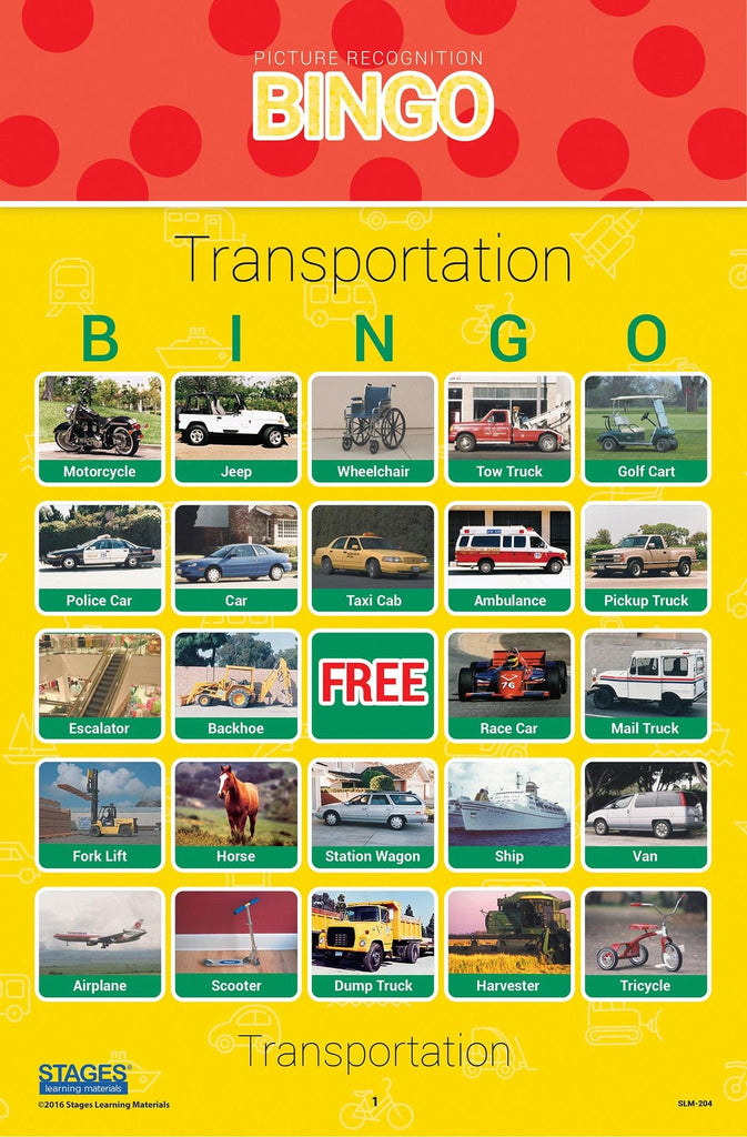 Transportation Picture Bingo Game – Stages Learning Materials